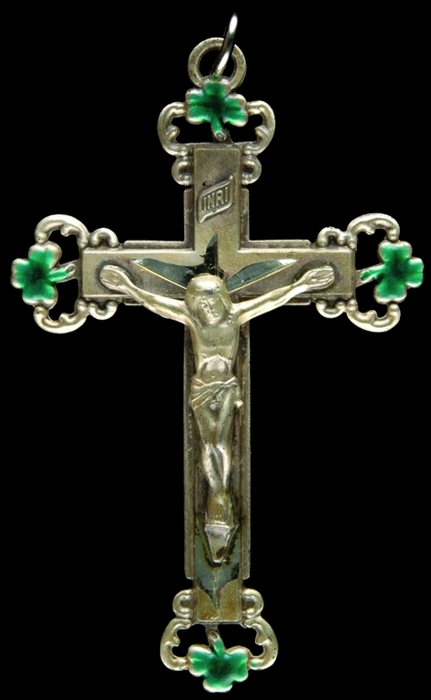 STERLING SILVER CRUCIFIX WITH GREEN SHAMROCK TIPS 1251